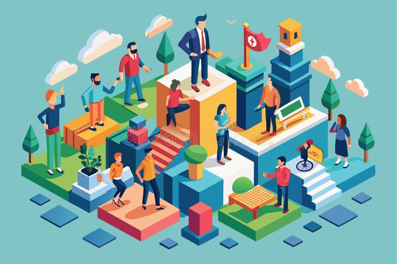 A Vibrant Isometric Landscape Showcases People Interacting and ...