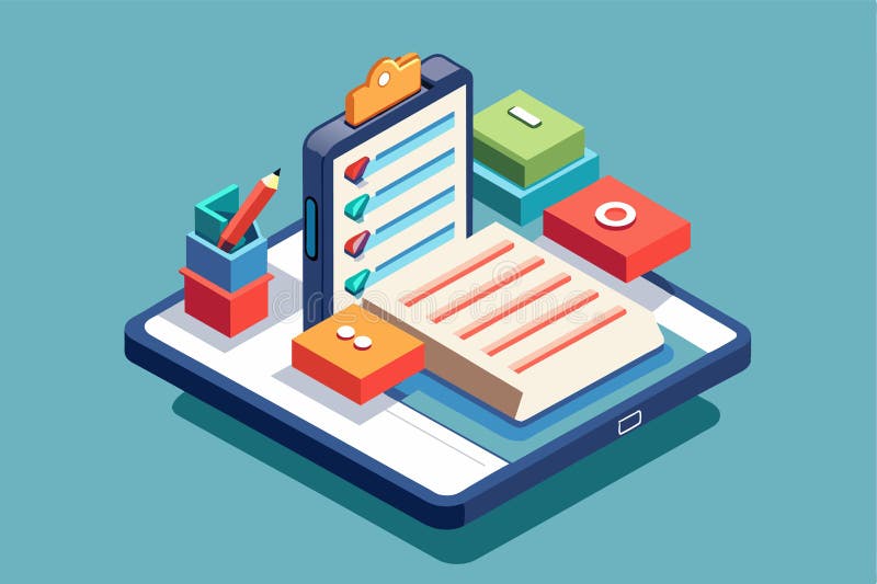 A Vibrant Isometric Mobile Note List Layout with Boxes, Checklists, and ...