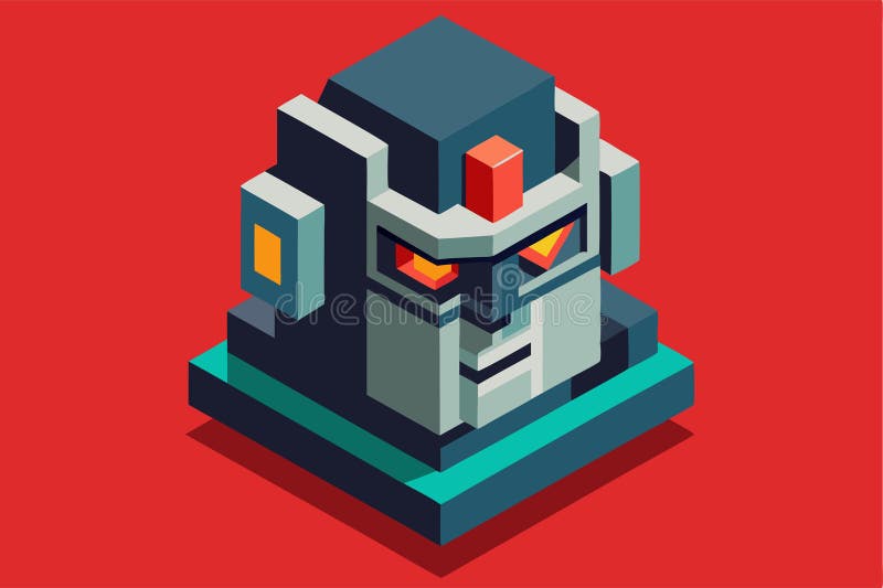 A Vibrant Isometric Robot Face Illustration Features Bold Colors and ...