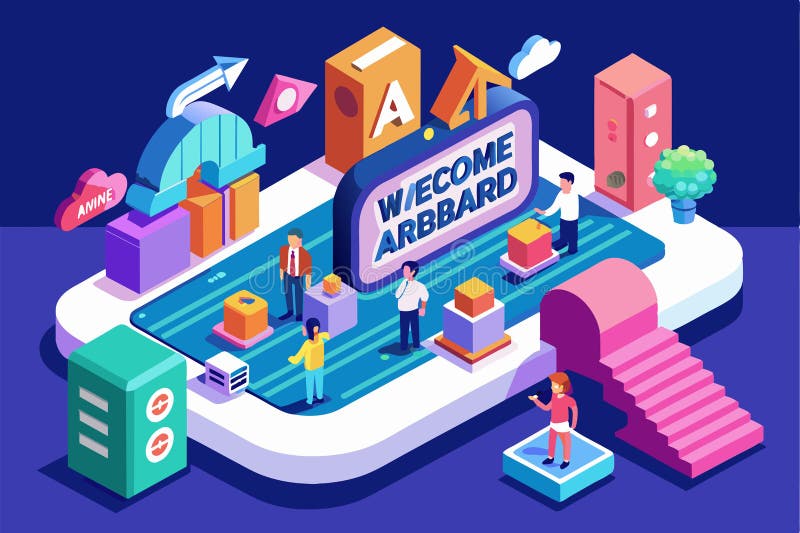 A Vibrant Isometric Scene Depicting a Welcome Aboard Theme with Various ...