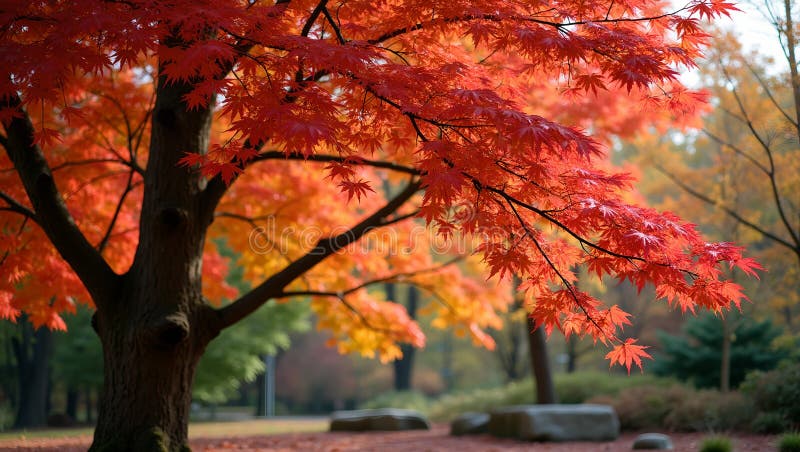 Vibrant Japanese Maple Tree with Red and Orange Leaves in Autumn Stock ...