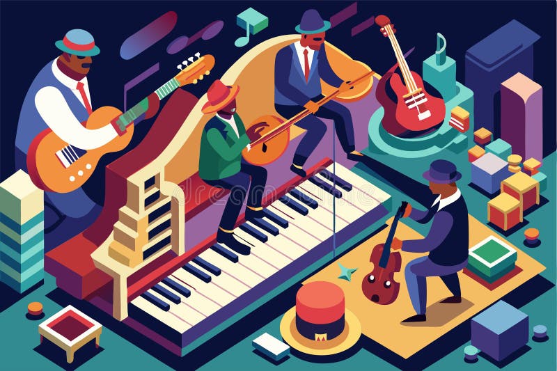 A Vibrant Jazz Band Performs with Guitars, a Piano, and Unique ...