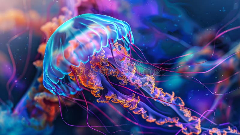 Vibrant Jellyfish in Deep Sea Stock Photo - Image of life, underwater ...