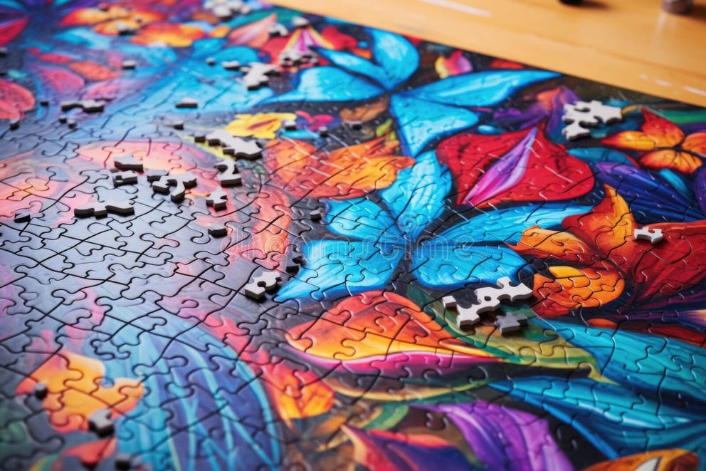 Vibrant Jigsaw Puzzle Partially Completed Stock Photo - Image of jigsaw ...