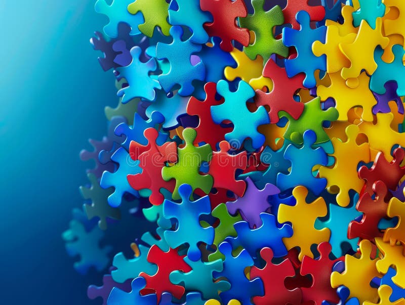 Vibrant Jigsaw Puzzle Pieces Assembly on Blue Gradient Background ... Vibrant Jigsaw Puzzle Pieces Assembly on Blue Gradient Background ...