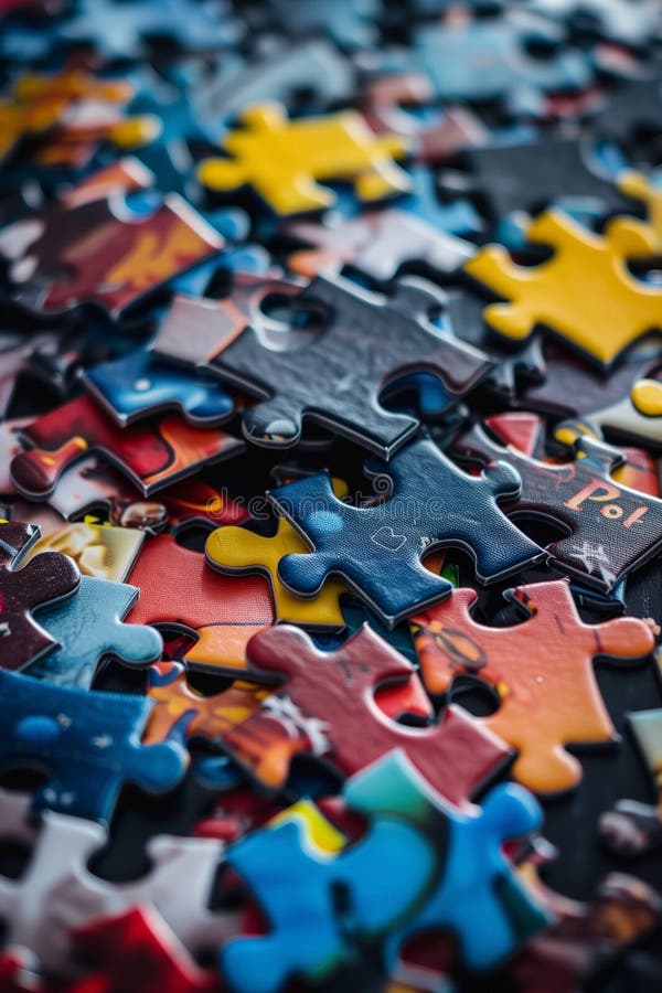 Vibrant Jigsaw Puzzle Pieces Interlock, Scattered in a Colorful Array ...