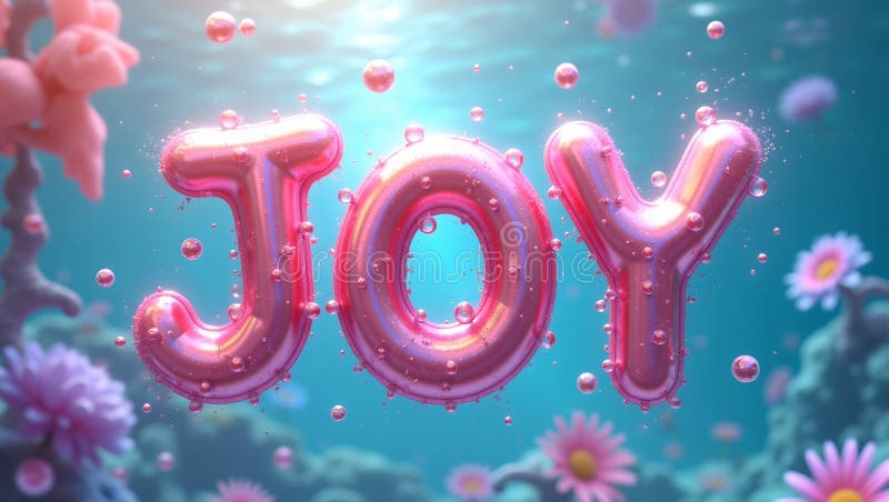 Vibrant JOY Letters Surrounded by Digital Bubbles in an Underwater ...