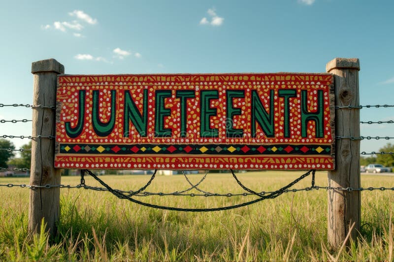 Vibrant Juneteenth Sign on Rustic Fence in Sunny Field Stock Image ...