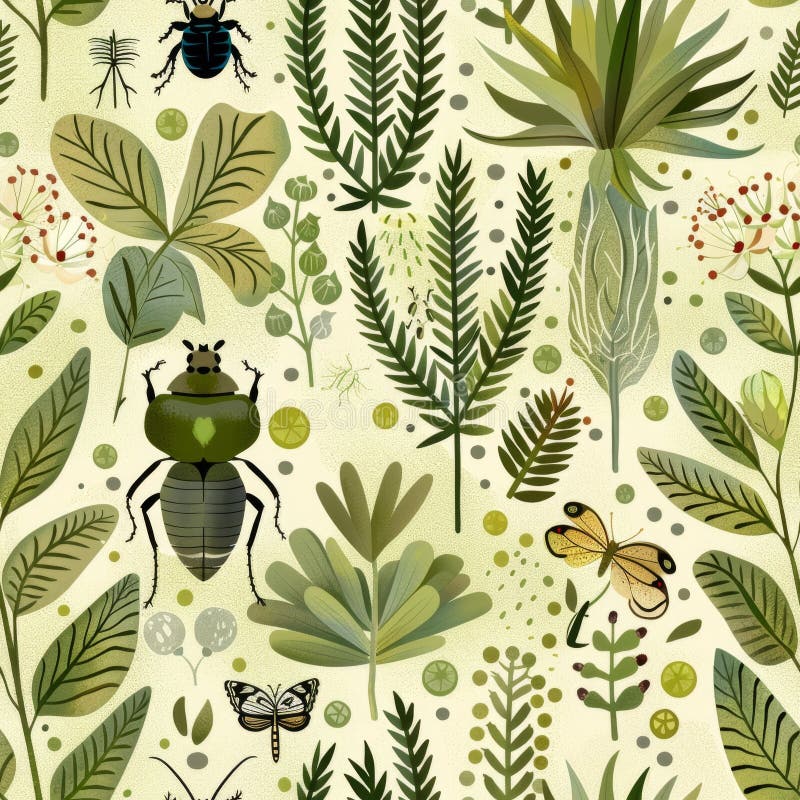 Vibrant Jungle Insects and Tropical Foliage Seamless Pattern Stock ...