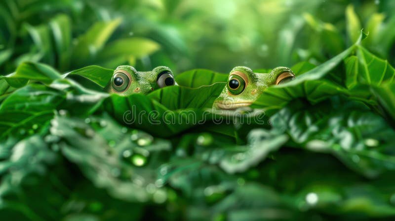Funny Frog Friends Playing Hide and Seek in Lush Jungle Foliage ... Funny Frog Friends Playing Hide and Seek in Lush Jungle Foliage ...