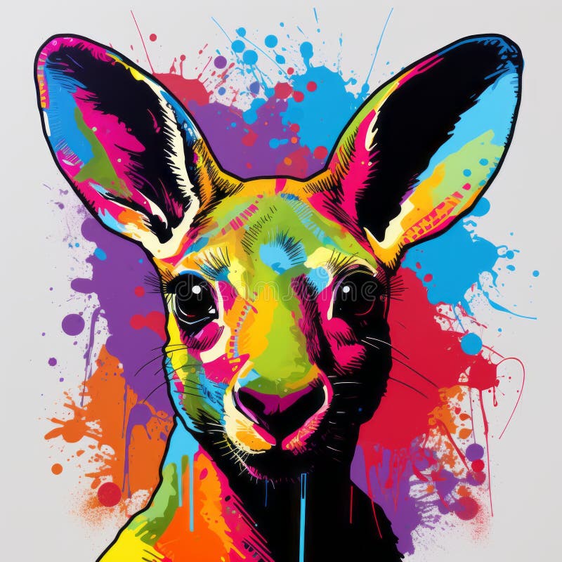 Colorful Kangaroo Head: Realistic Pop Art with a Surreal Twist Stock ...