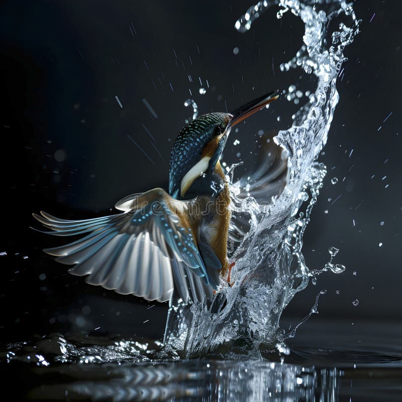 Vibrant Kingfisher Bird Emerges with a Splash during an Energetic Dive ...