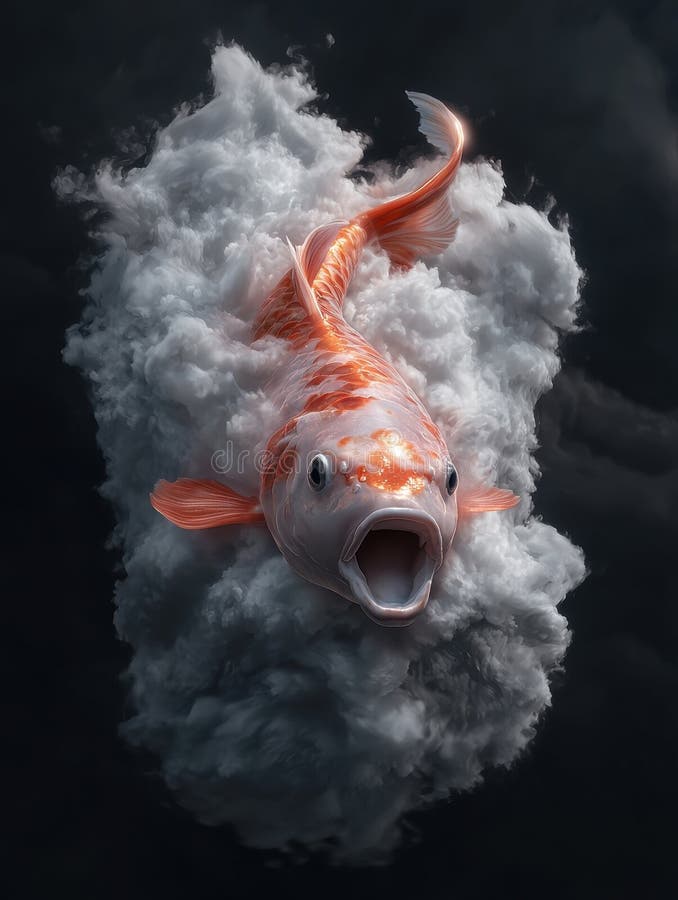 A Vibrant Koi Fish Swims through a Cloud. Stock Illustration ...