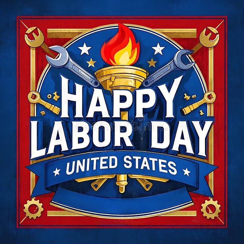 Vibrant Labor Day Poster Featuring Tools and Torch Stock Illustration ...