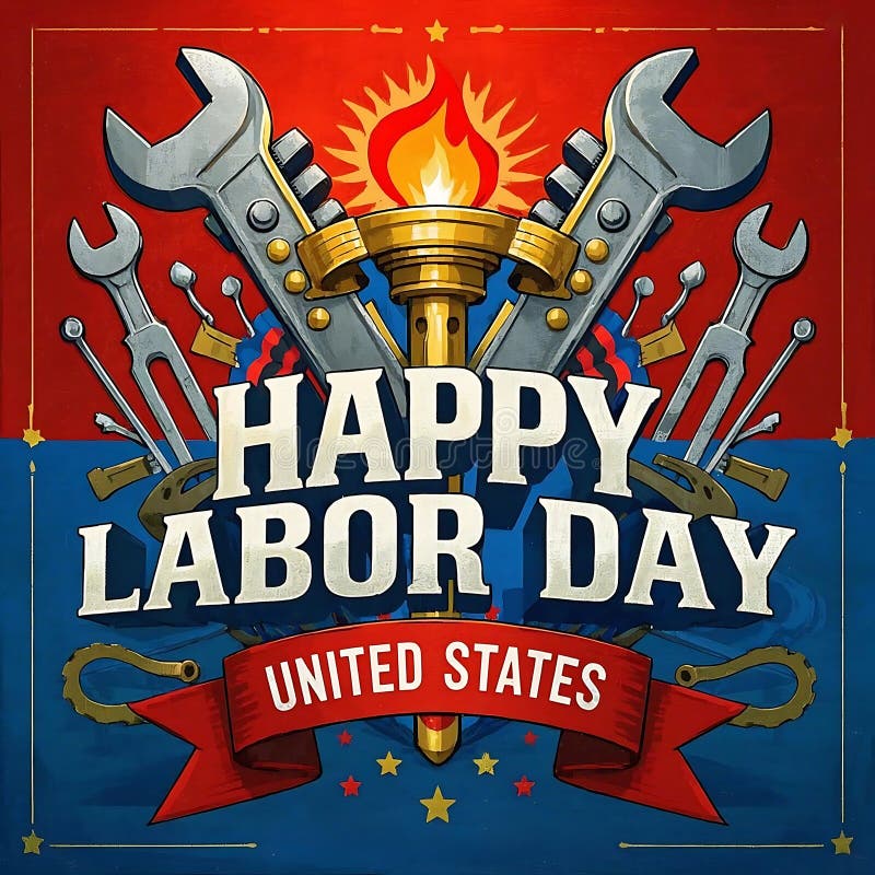 Vibrant Labor Day Poster Featuring Tools and Torch Stock Illustration ...