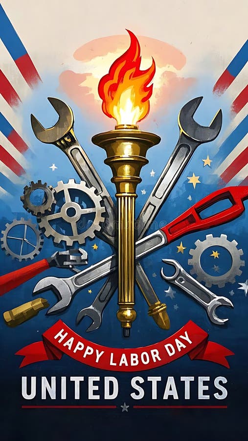 Vibrant Labor Day Poster Featuring Tools and Torch Stock Illustration ...