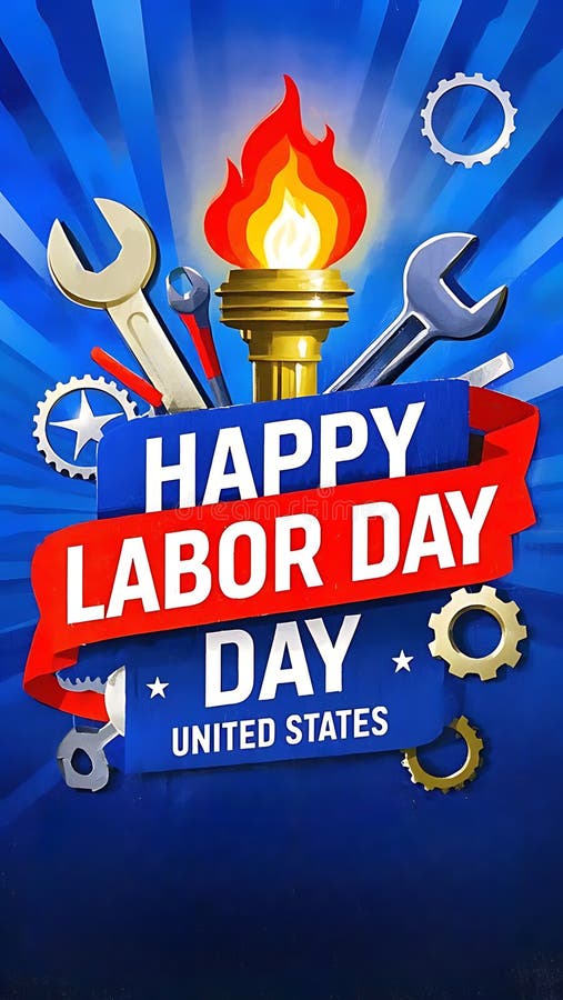 Vibrant Labor Day Poster Featuring Tools and Torch Stock Illustration ...