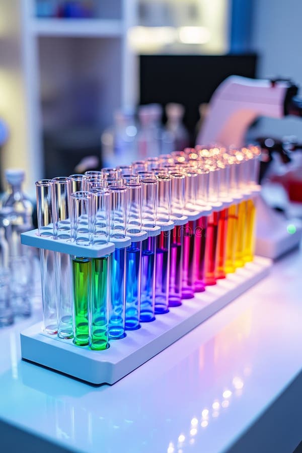 A Lively Laboratory Scene Consisting of Colorful Test Tubes. it is a ...