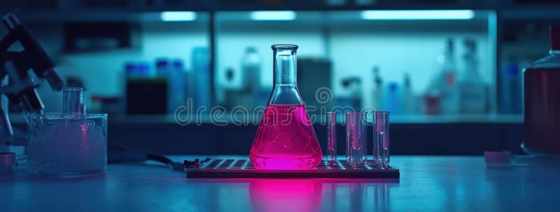 A Vibrant Laboratory Scene Featuring a Pink Solution in a Flask and ...