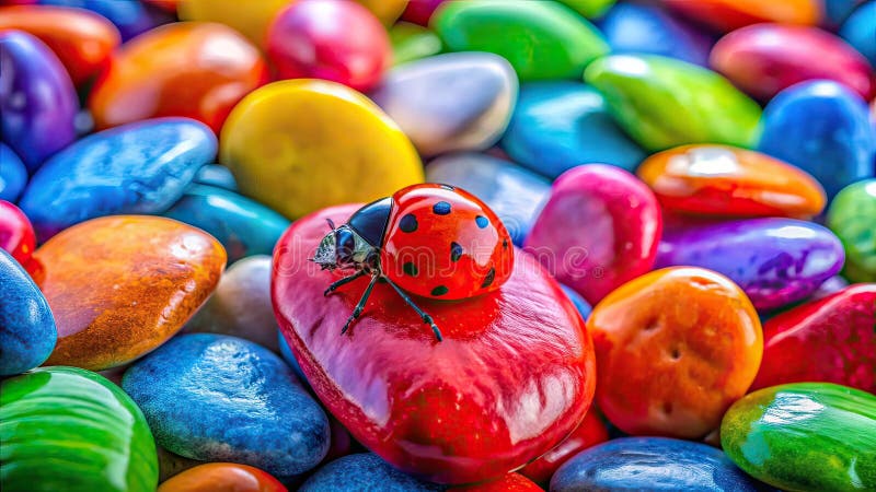 Vibrant Ladybug Crawling on Pebbles a Stunning Macro Photography ...