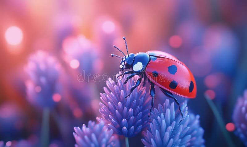 Vibrant Ladybug Perched on Colorful Flowers in Dreamy Garden Setting ...