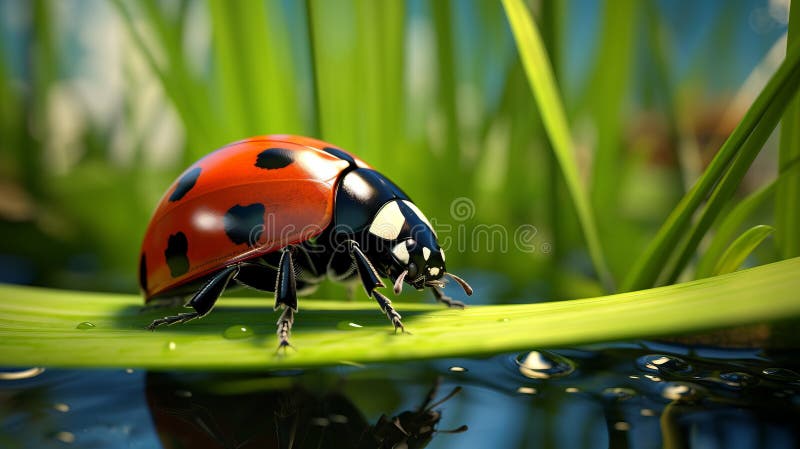 Vibrant Ladybug in a Serene Water Stream - Stunning Octane Render ...