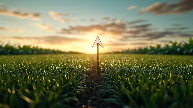 Vibrant Landscape Featuring Grassy Field with Arrow Pointing Upward ...