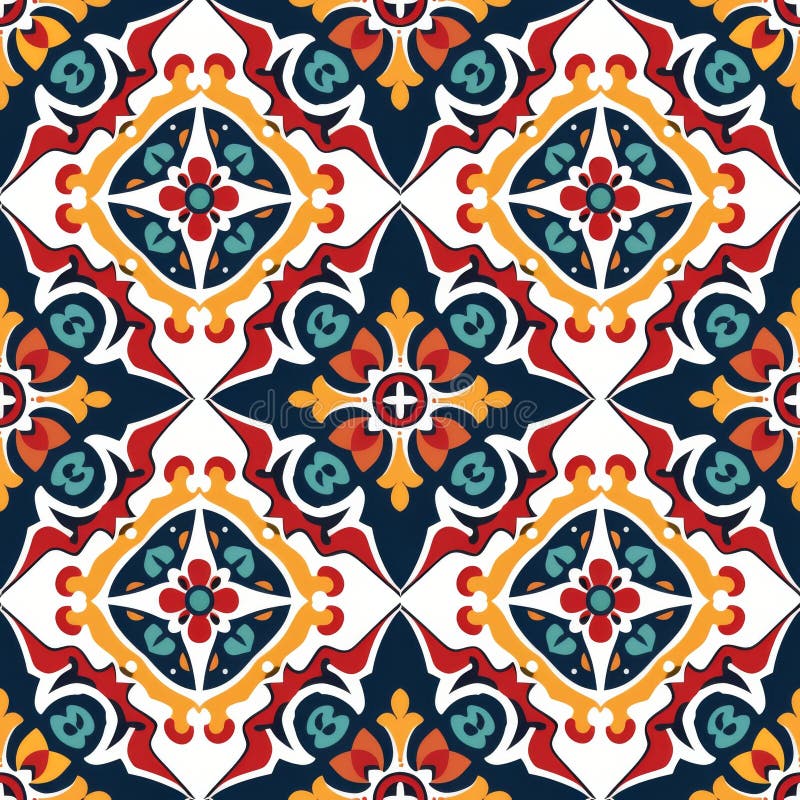 Vibrant Latin-Inspired Tile Design with Symmetrical Geometric Shapes ...