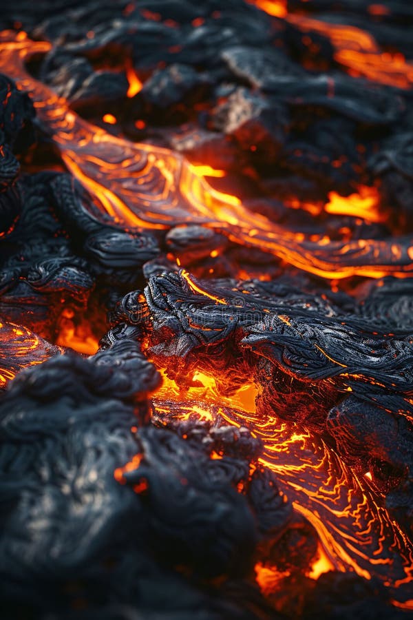 Vibrant Lava Streams Creating Intricate Patterns on Volcanic Surface ...