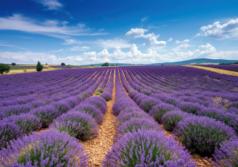 Vibrant Lavender Fields Stretching Under a Clear Blue Sky Stock Image - Image of fragrance ...