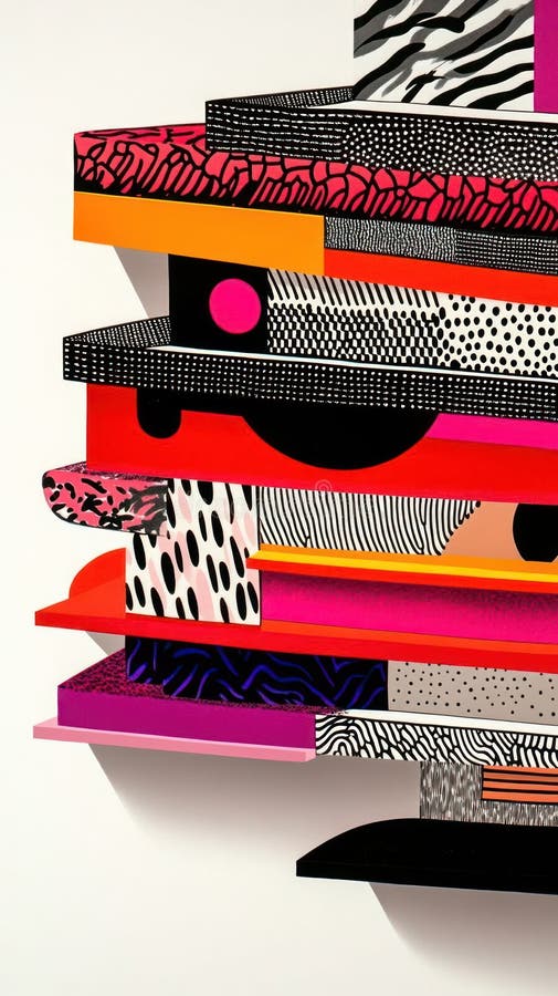 A Vibrant, Layered Artwork Featuring Bold Colors and Patterns ...