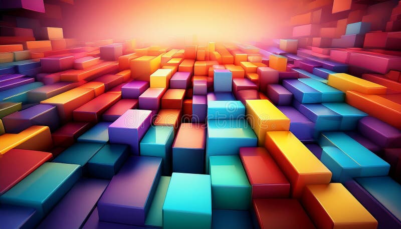 Vibrant Layered Cubes and Shadows, Deep Perspective Stock Illustration ...