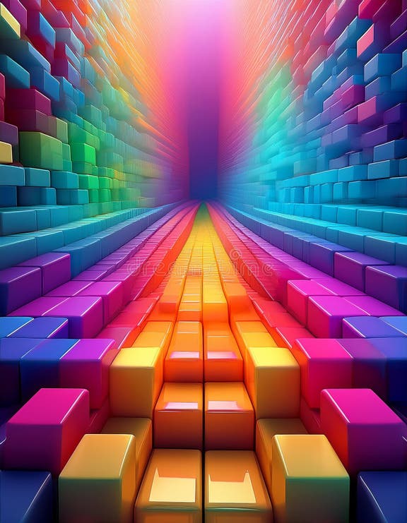 Vibrant Layered Cubes and Shadows, Deep Perspective Stock Illustration ...