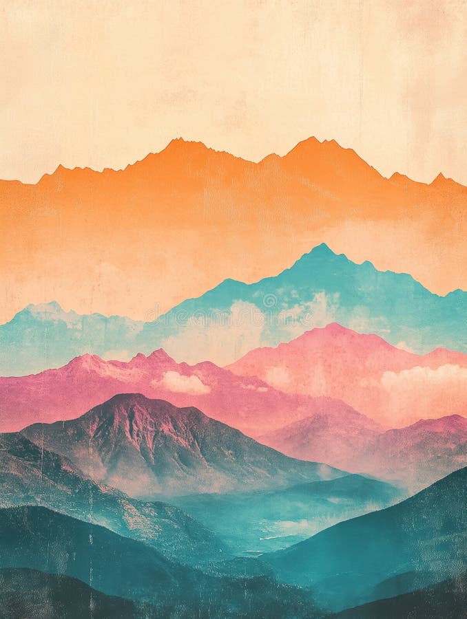 Vibrant Layers of Mountains at Sunset with Rich Colors in Retro ...