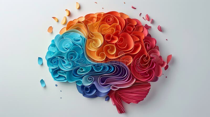 Vibrant Layers of Paper Forming a Brain, Symbolizing Intricate Thoughts ...