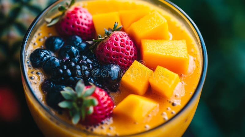 Vibrant Layers of a Tropical Fruit Smoothie Stand Out Against a Summer ...