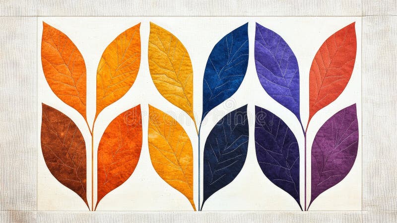 Vibrant Leaf Patterns on Textured Background in Bold Orange Blue Purple ...