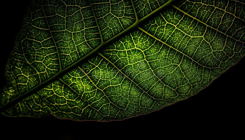 Vibrant Leaf Vein Pattern on Black Background Generated by AI Stock ...
