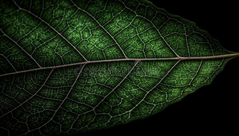 Vibrant Leaf Vein Pattern in Extreme Close Up, Backlit on Black ...