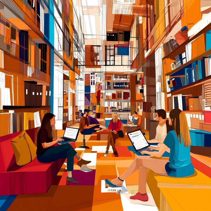 Vibrant Learning Environment in Modern University Library Stock ...