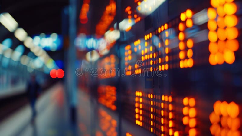 A Vibrant LED Departure Board Displays the Train Schedules in Bold ...