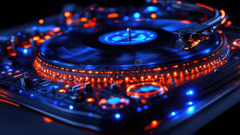 Vibrant Led-enhanced Turntable with Spinning Vinyl Record in Neon ...