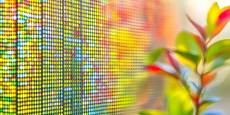 Vibrant LED Screen Display with Abstract Plant Overlay Technology and ...