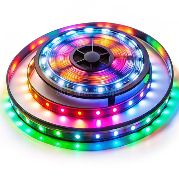 Floating Glowing LED Strip with Rotating Colors Stock Illustration ...