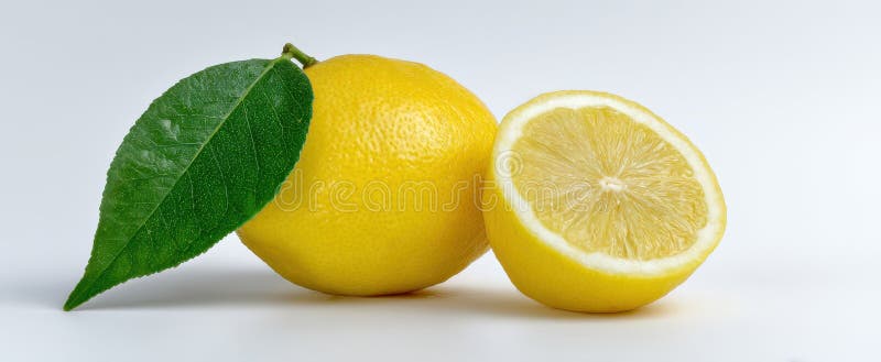 The Vibrant Lemon with a Fresh Green Leaf and a Sliced Cross-section ...