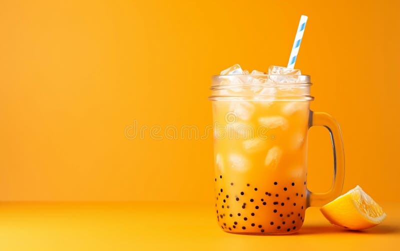 Vibrant Lemon Ice Bubble Tea Refreshment. Generative AI Stock ...