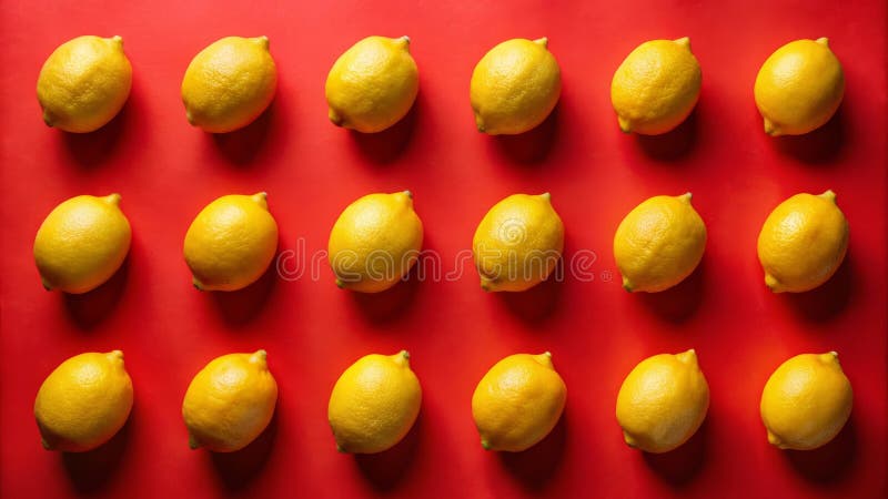 Vibrant Lemon Pattern on a Bold Red Background, a Zesty Citrus Display ...