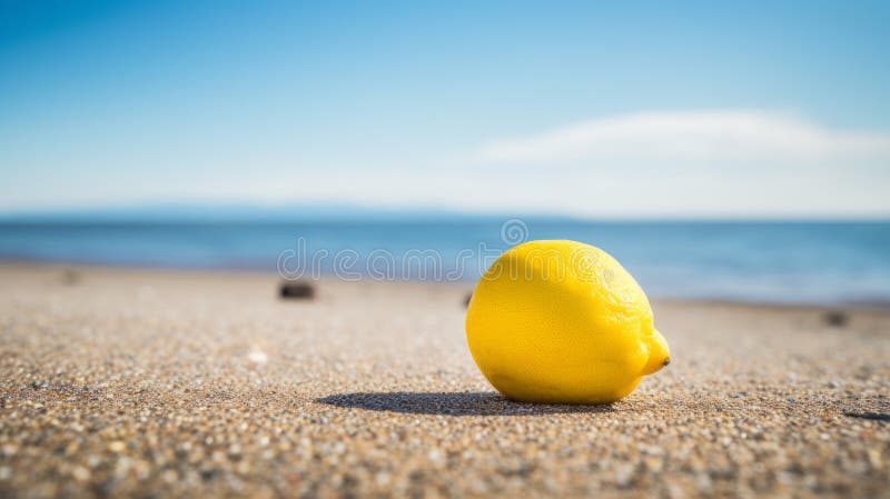 Vibrant Lemon on Sandy Beach: Intense Colors and Playful Perspective ...
