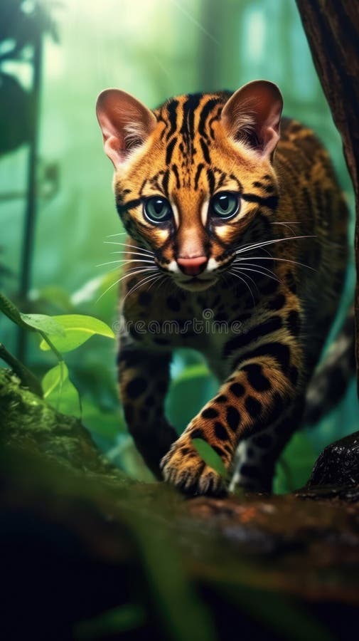 Vibrant Leopard Cat in Action AI Generated Stock Illustration ...