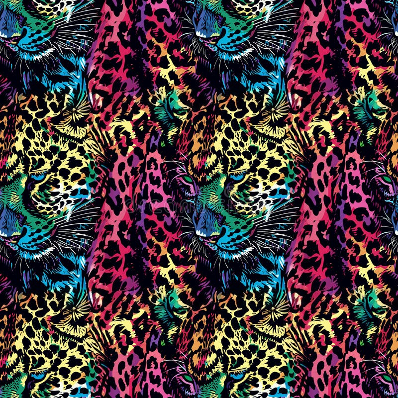 Colorful Leopard Pattern on Black Background Seamless Stock ...